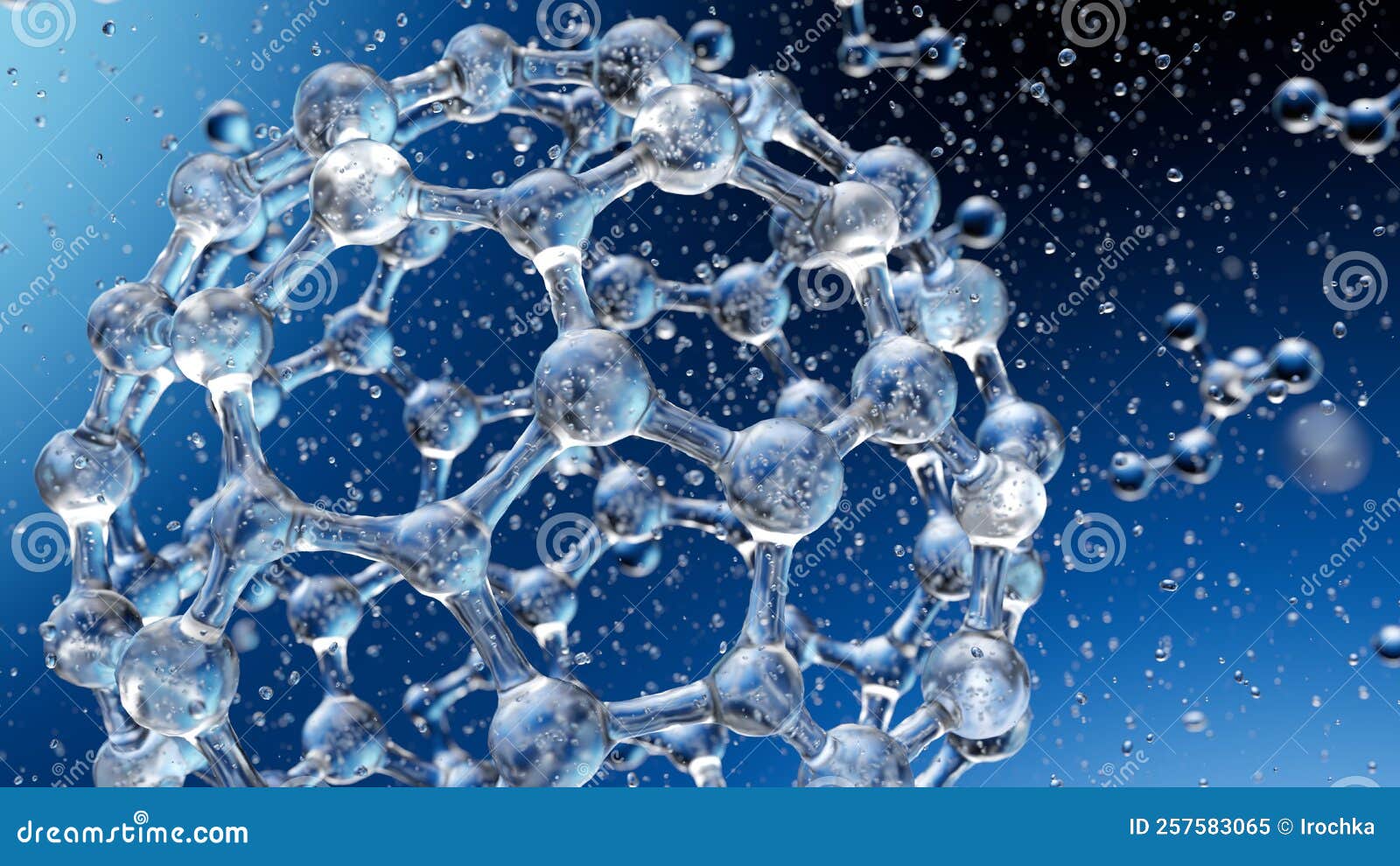 Abstract Blue Connected Glass Bubbles Molecule Background. 3D Rendering ...