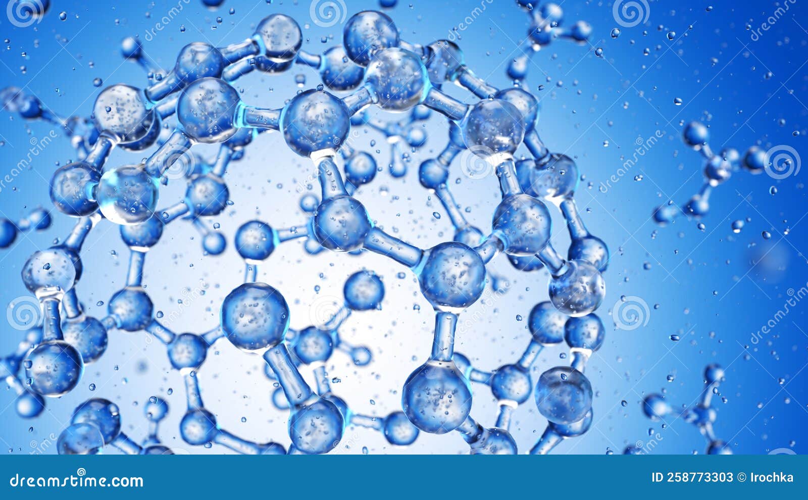 Abstract Blue Connected Glass Bubbles Molecule Background. 3D Rendering ...