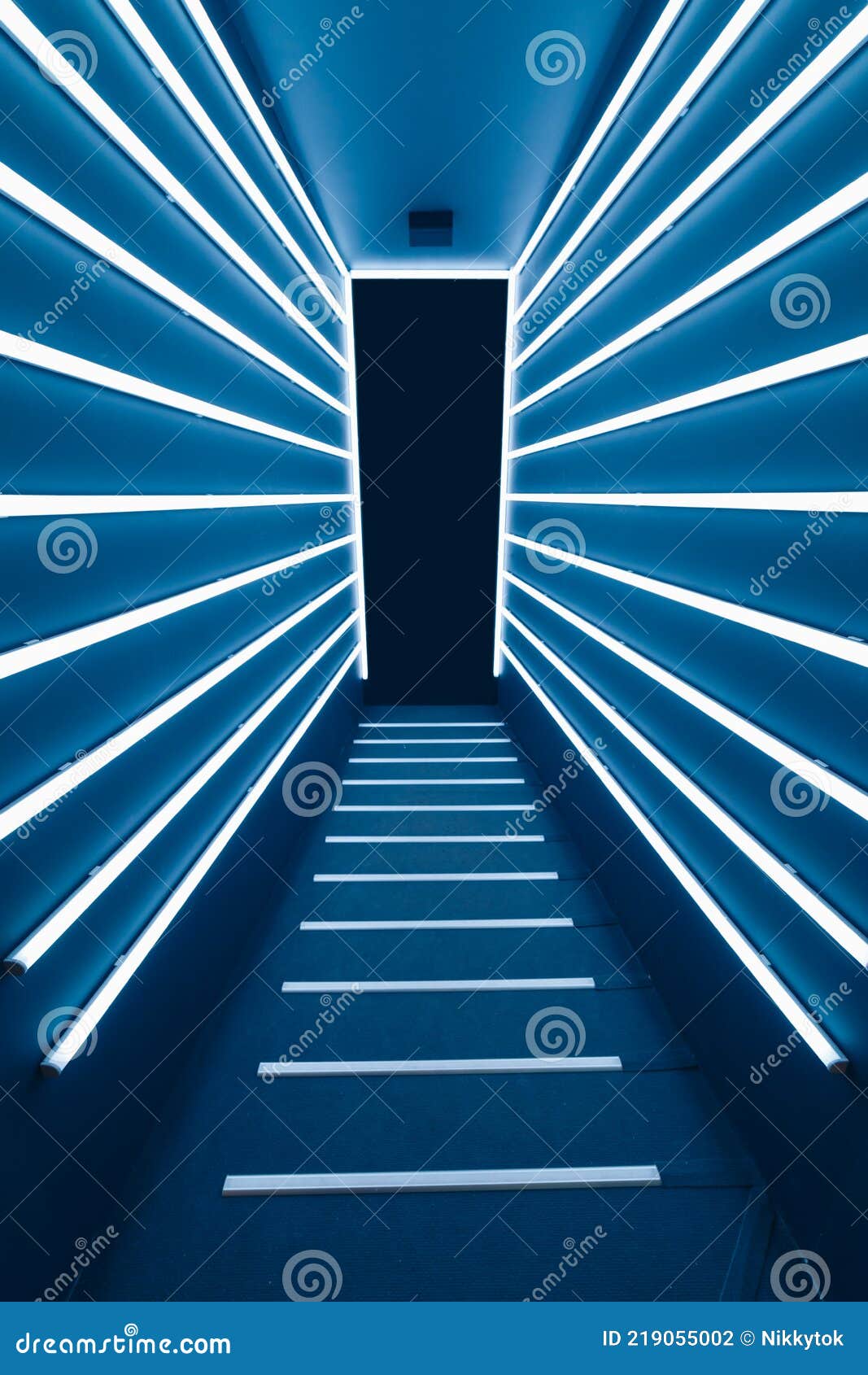 Abstract Blue Corridor with Fluorescent Tube Lamp Lights Stock Photo ...