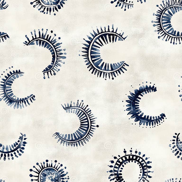 Abstract Blue Crescent Moon Pattern on White Background - Seamless ...