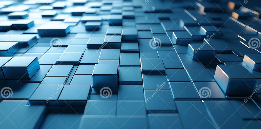 This Abstract Blue Cube Pattern is Rendered in 3D, Geometric Shapes ...