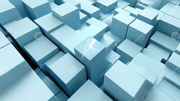 Abstract Blue Cubes with a Lightning Bolt on One Surface Create a Dynamic Visual Effect, AI ...