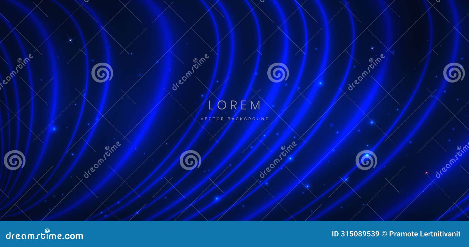 Abstract Blue Curved Light Ray Glowing on Dark Blue Background with ...