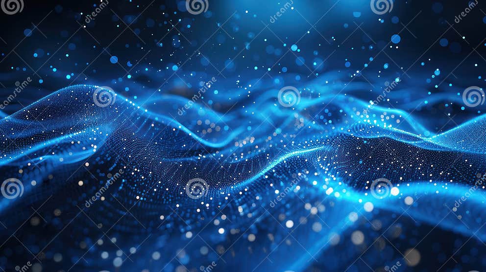 Abstract Blue Cyberspace Background with Weave Lines and Dots ...