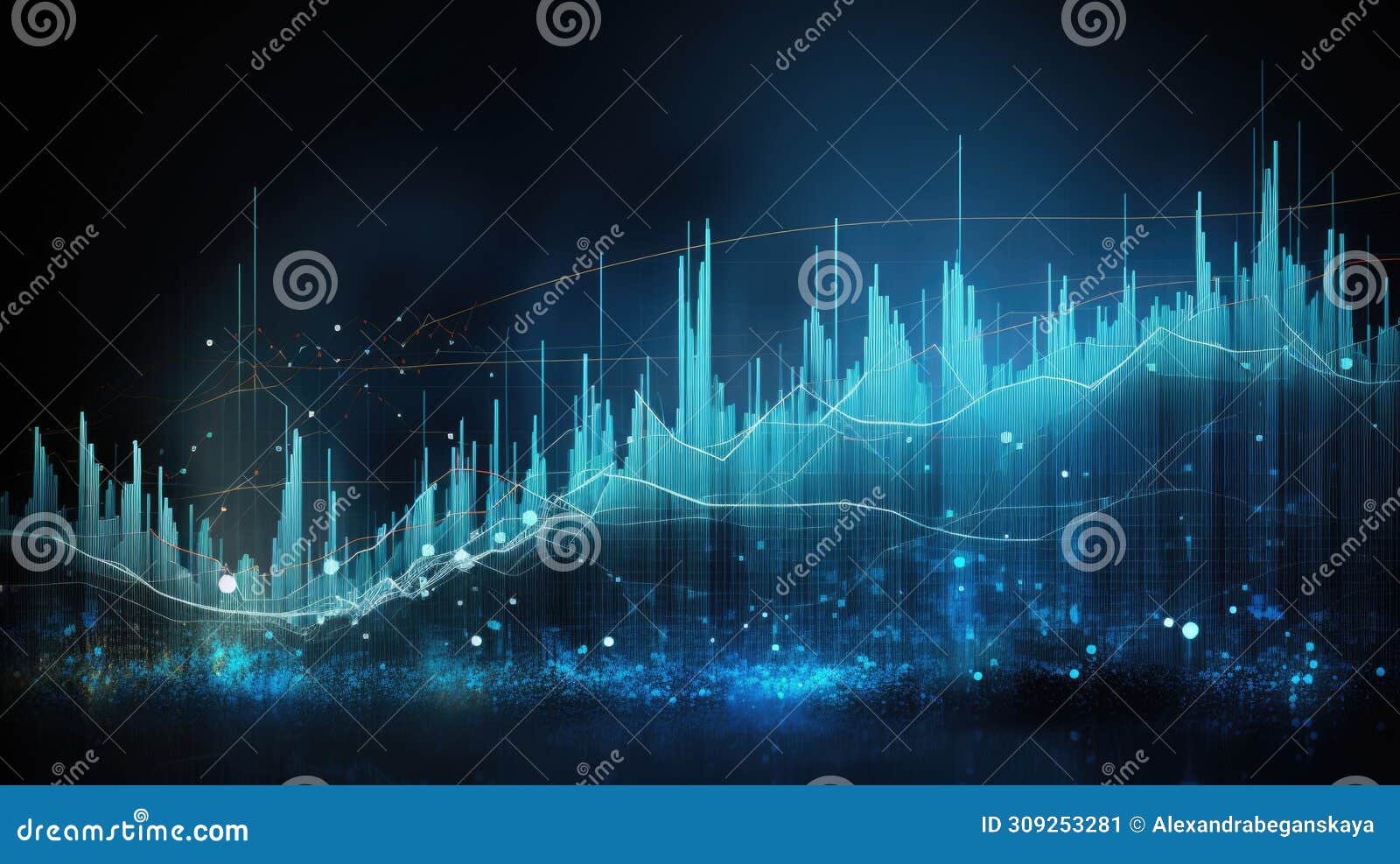 Abstract Blue 3D Bar Graph on a Dark Digital Background with Glowing ...