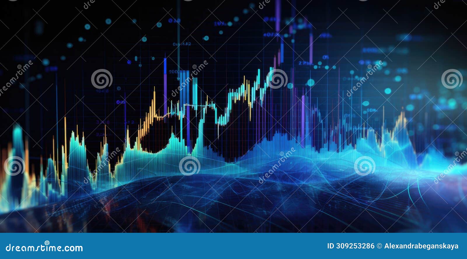 Abstract Blue 3D Bar Graph on a Dark Digital Background with Glowing ...