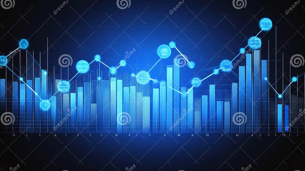 Abstract Blue 3D Chart and Graph on a Dark Background, Data Analysis ...