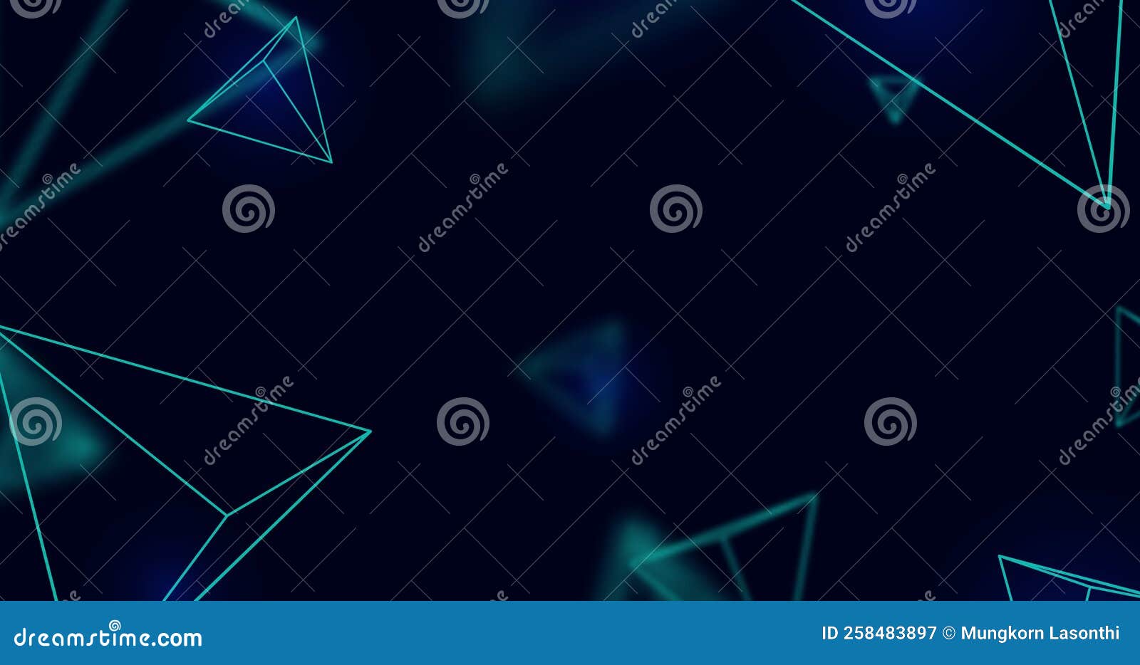 Abstract Blue 3d Wireframe Pyramids Chaotic Background. Futuristic ...