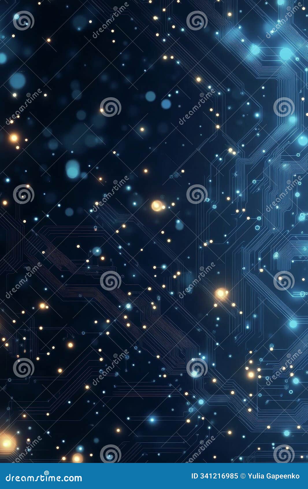 Abstract Blue Digital Circuit Pattern with Glowing Particles in a Dark ...