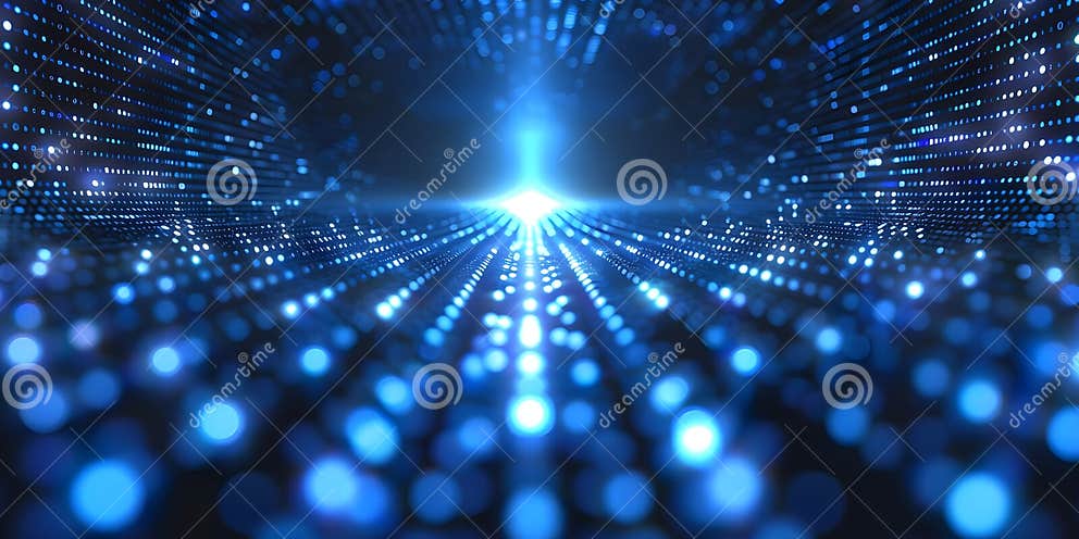 Abstract Blue Digital Data Transfer Background with Binary Code Flowing ...
