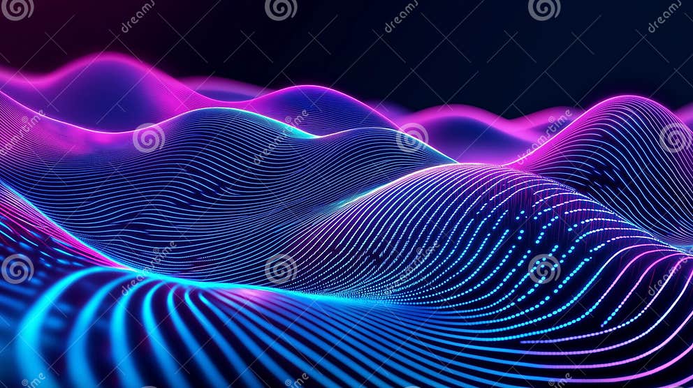 Abstract Blue Digital Field with Neon Data Flows and Algorithmic ...