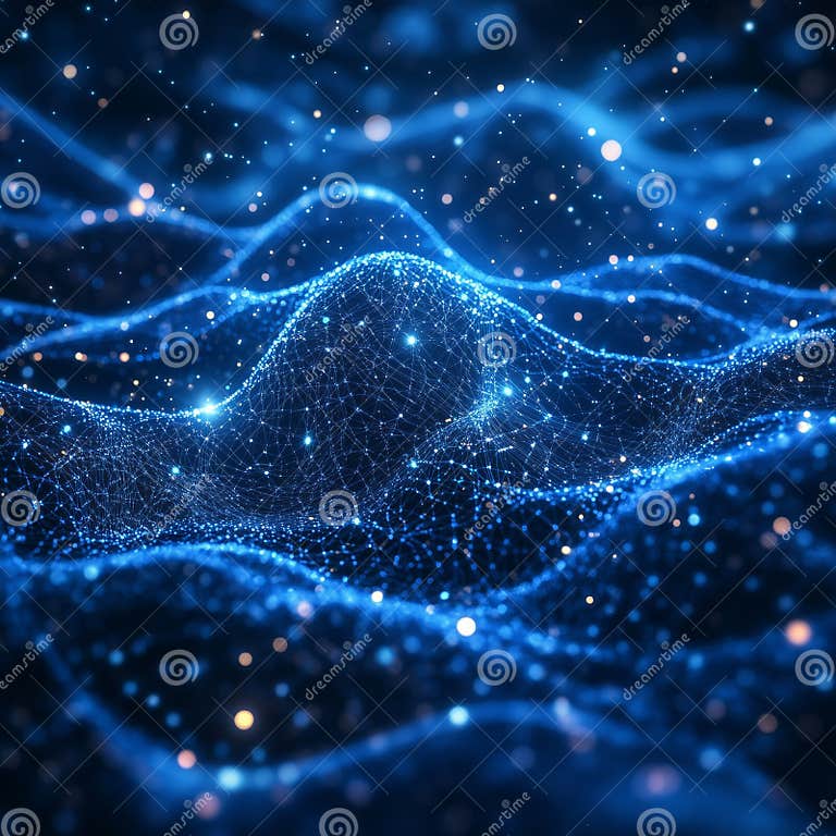 Abstract Blue Digital Network Landscape with Glowing Connections Stock ...