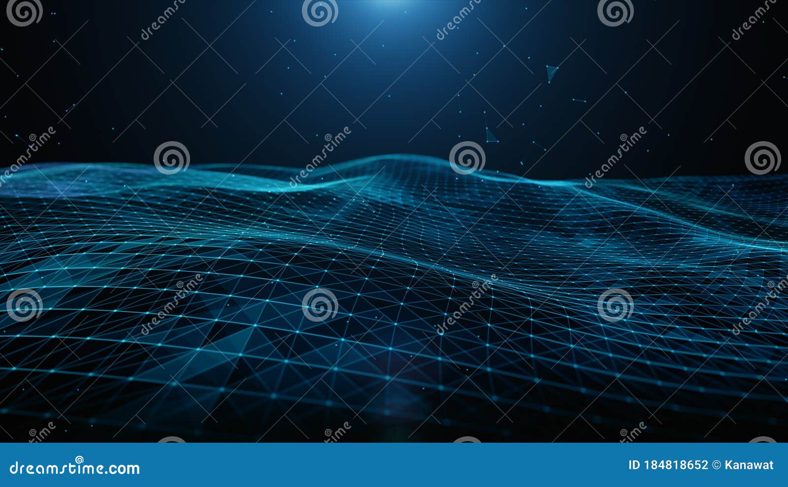 Abstract Blue Digital Particles, Lines and Dots Connection Wave Flow ...