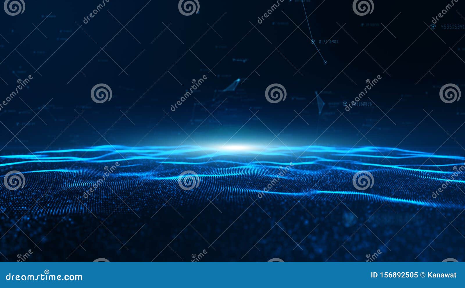 Abstract Blue Digital Particles Wave and Digital Data Network ...
