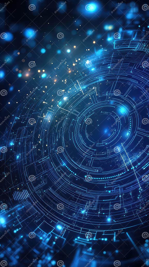 Abstract Blue Digital Pattern with Glowing Lights Stock Illustration ...