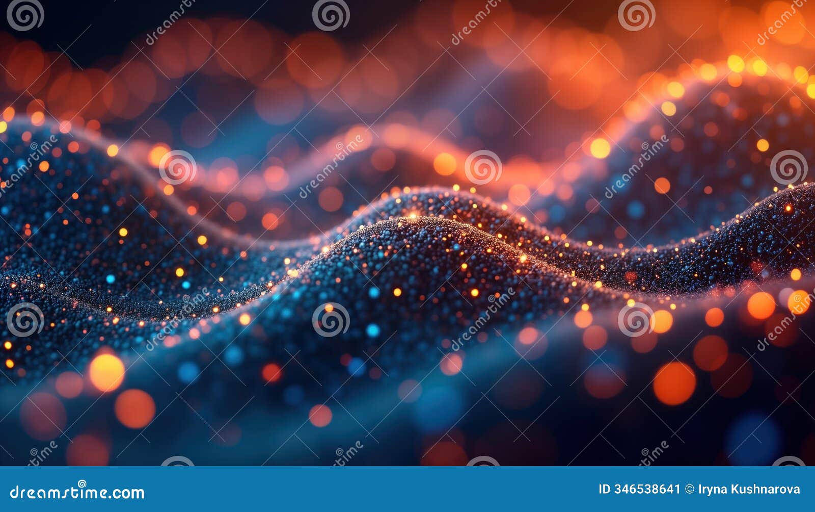 Abstract Blue Digital Tech Background. Particle Wave Flow. Dynamic ...