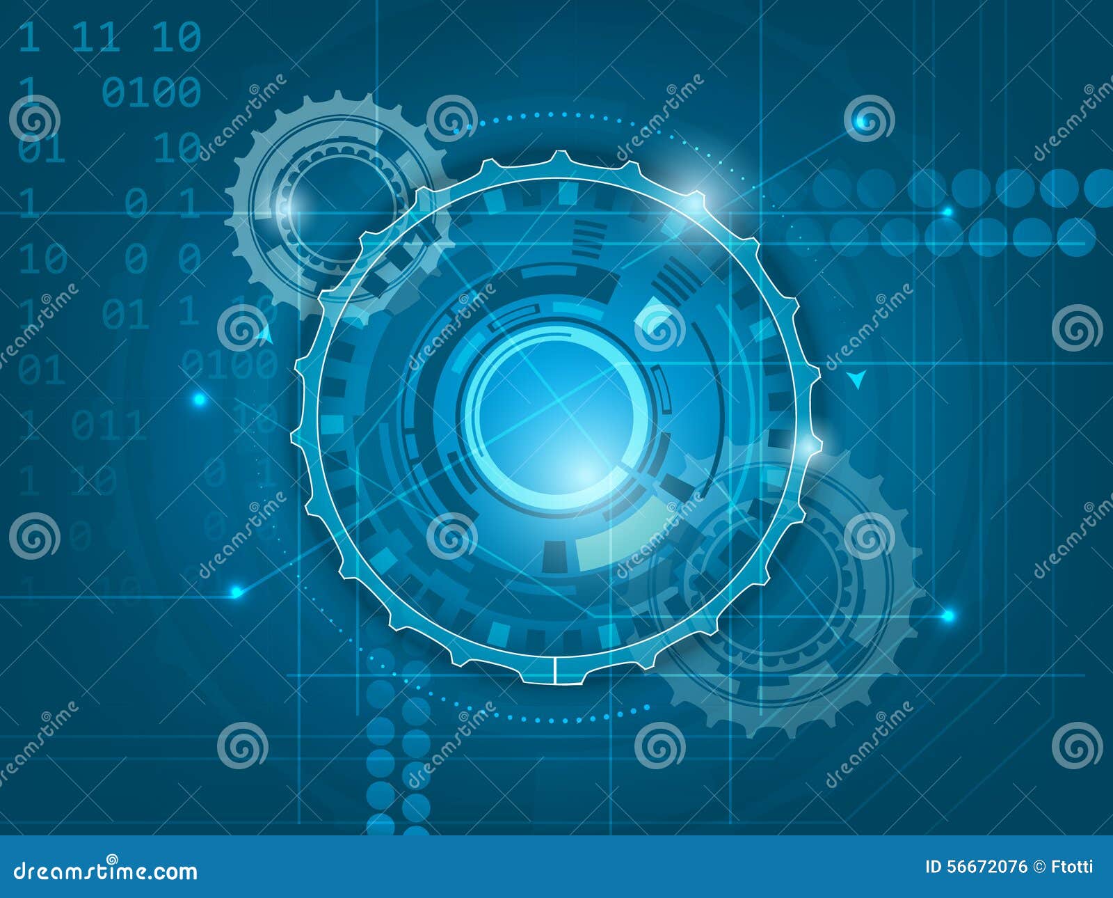 Abstract Blue Digital Technology Background with Gears Stock Vector ...