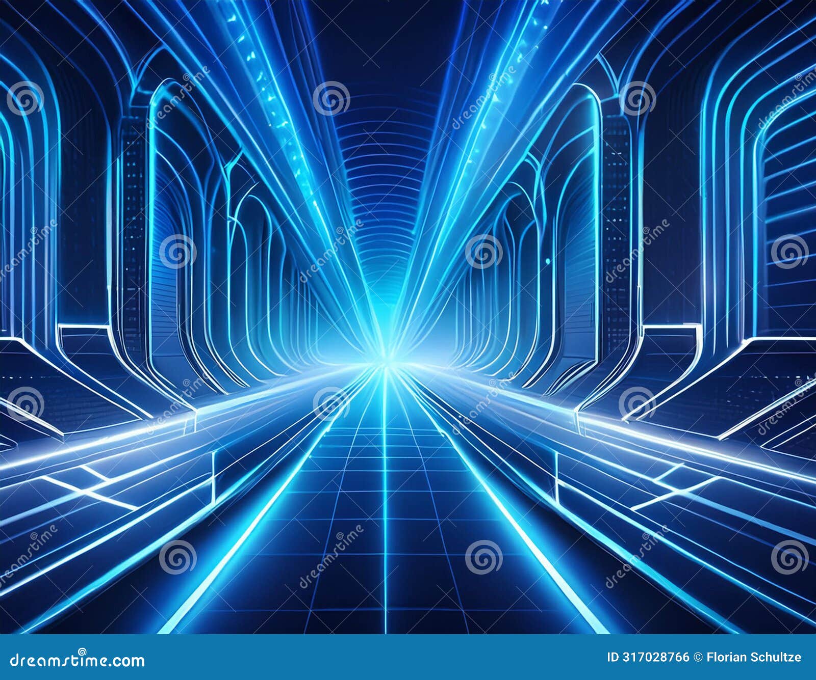 Abstract Blue Digital Technology Background with Glowing Neon Lines ...