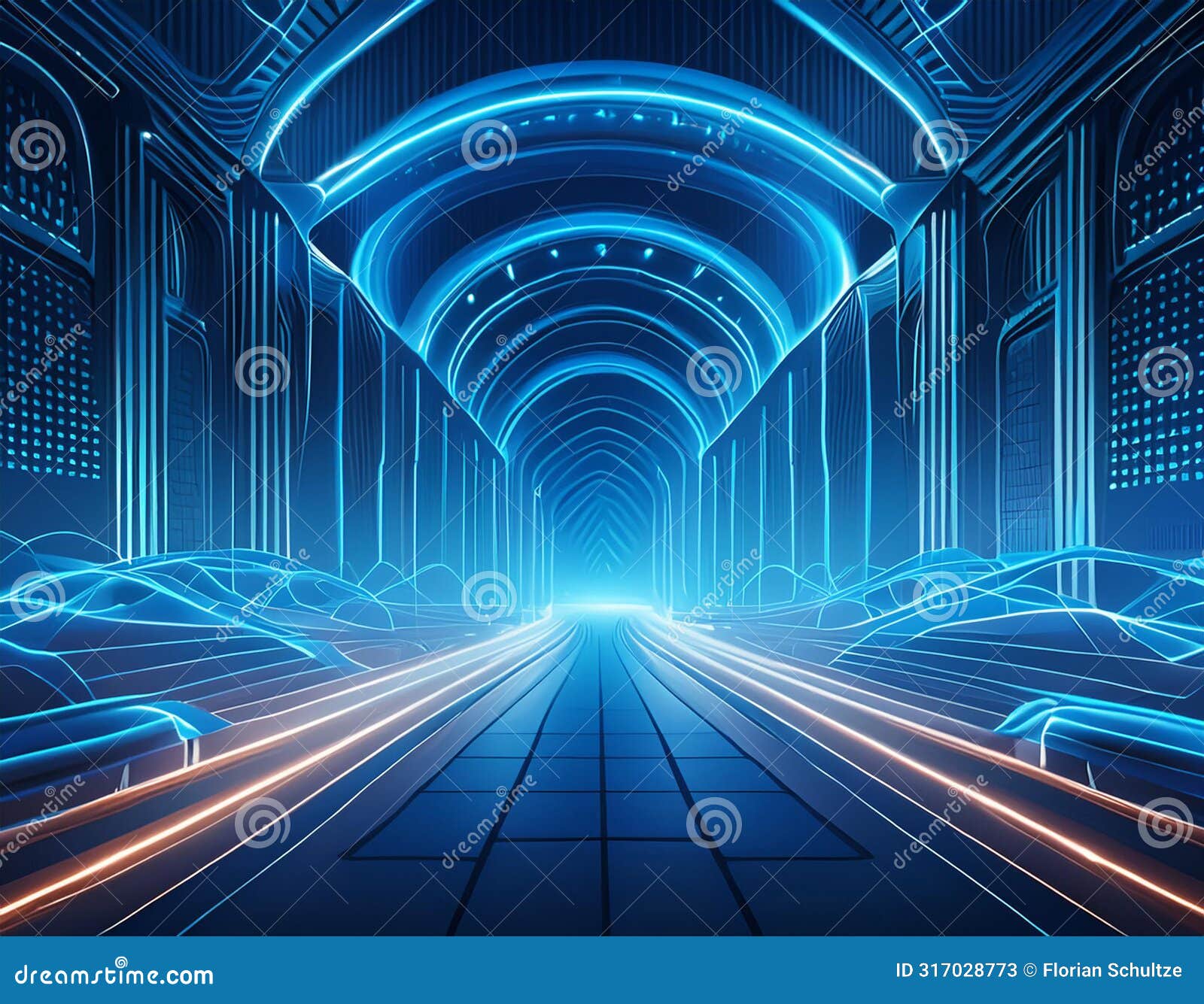 Abstract Blue Digital Technology Background with Glowing Neon Lines ...