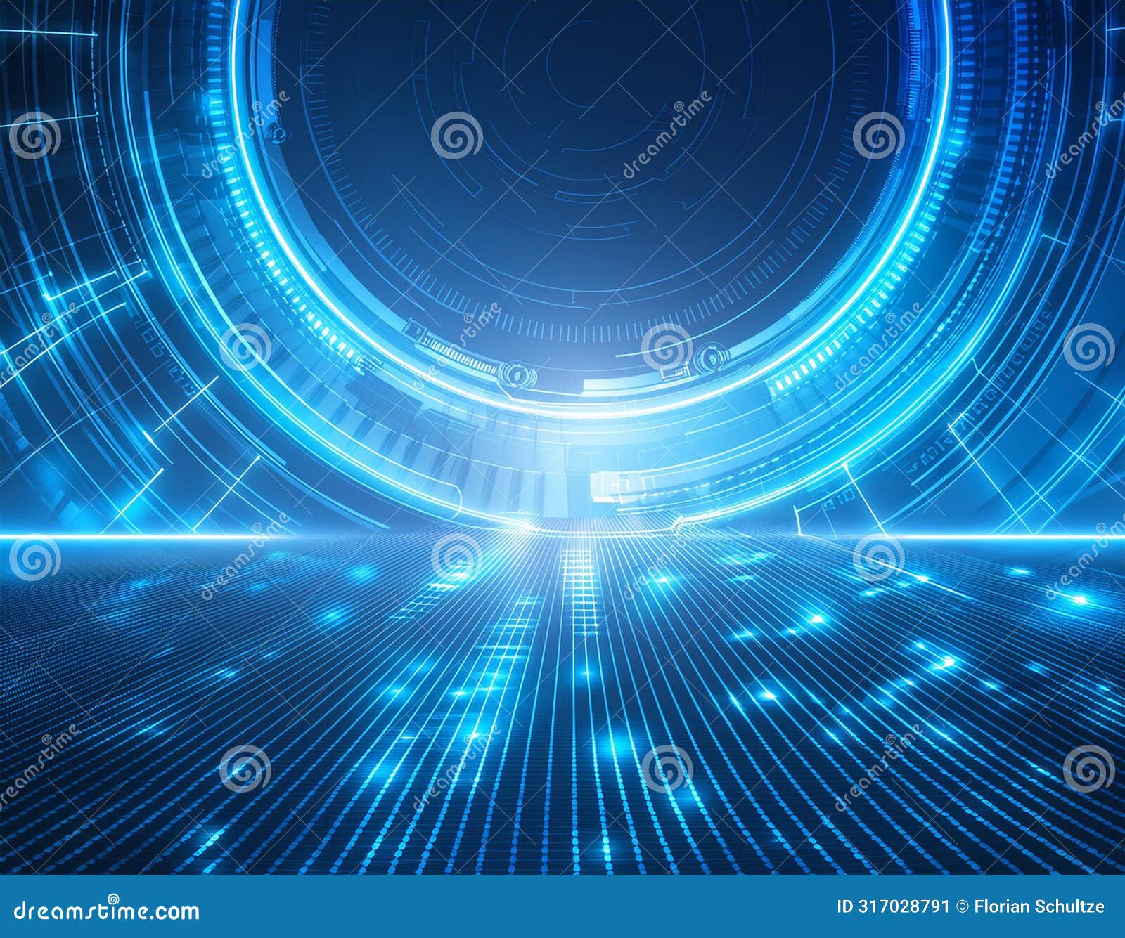 Abstract Blue Digital Technology Background with Glowing Neon Lines ...