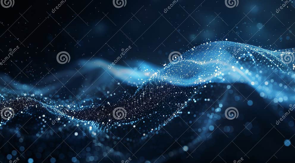 Abstract Blue Digital Waves with Glowing Particles Stock Image - Image ...