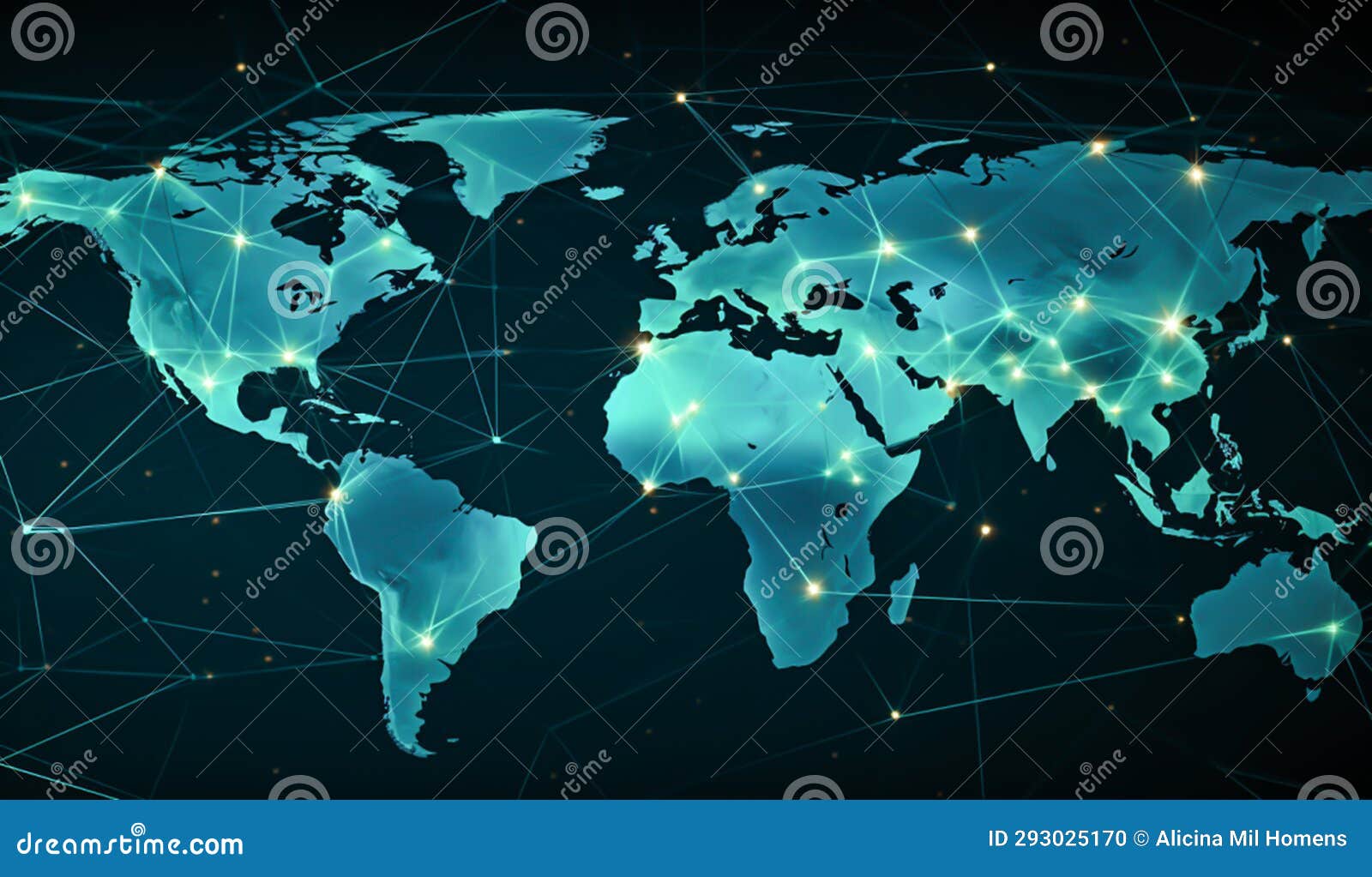 Abstract Blue Digital World Map Background with Light Connections. AI ...
