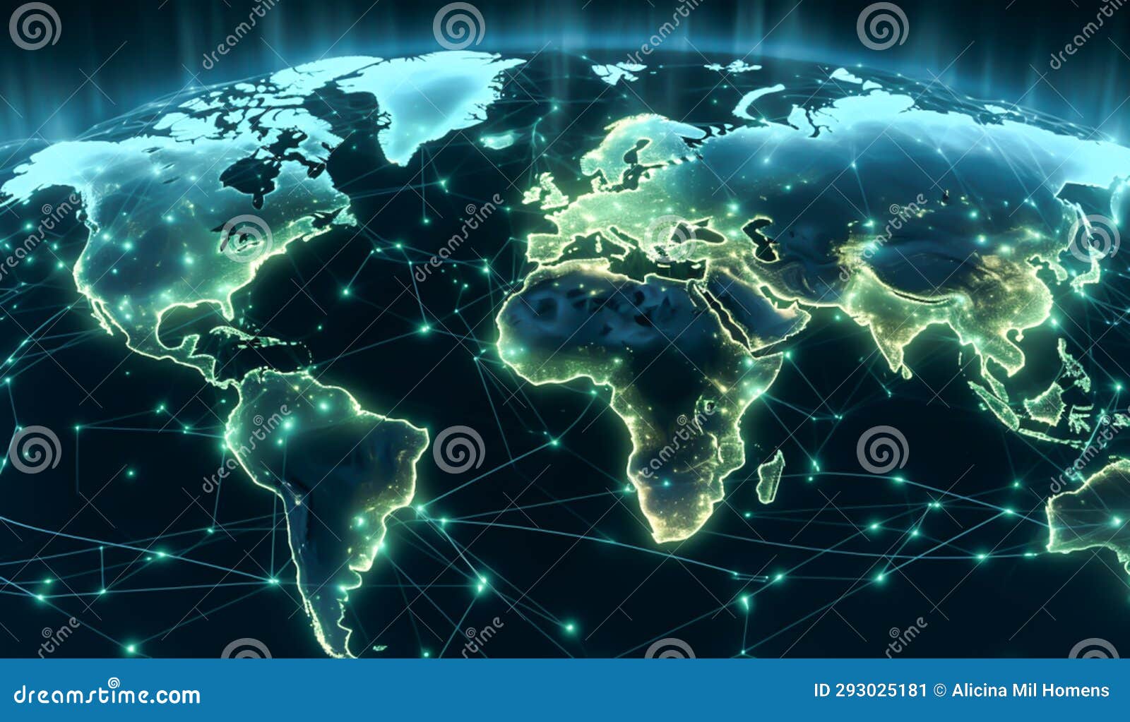 Abstract Blue Digital World Map Background with Light Connections. AI ...