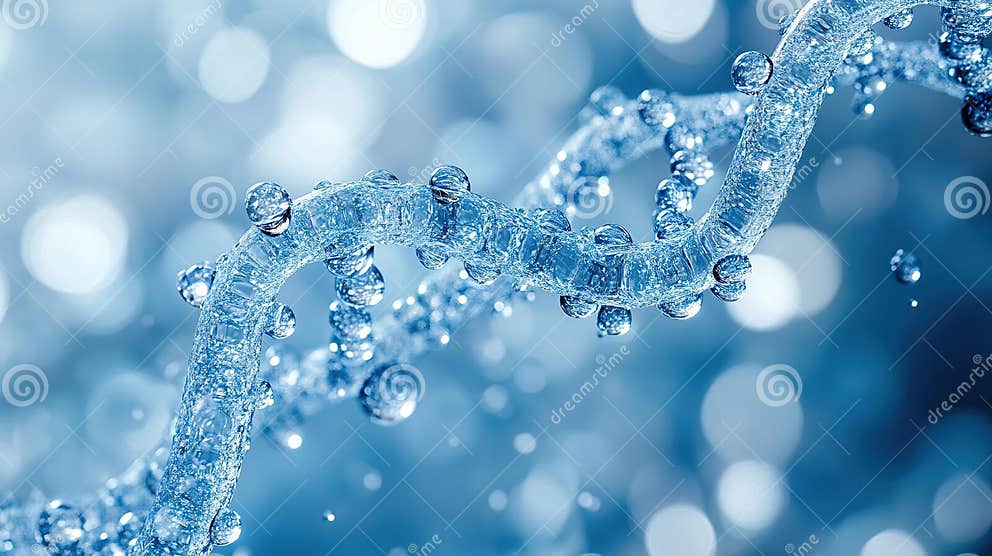 Abstract Blue DNA Double Helix Structure with Water Droplets Stock ...