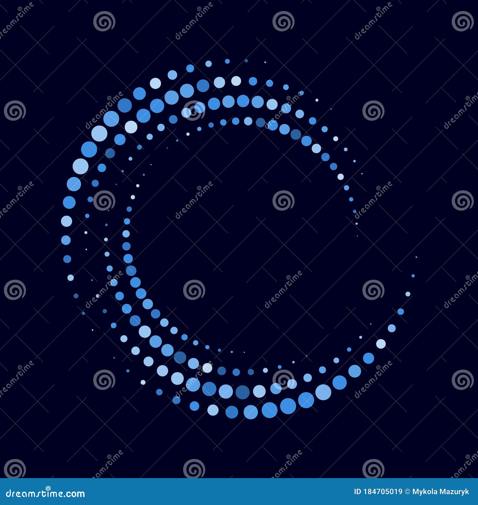 Abstract Blue Dotted Vector Over Black Background. Halftone Effect ...