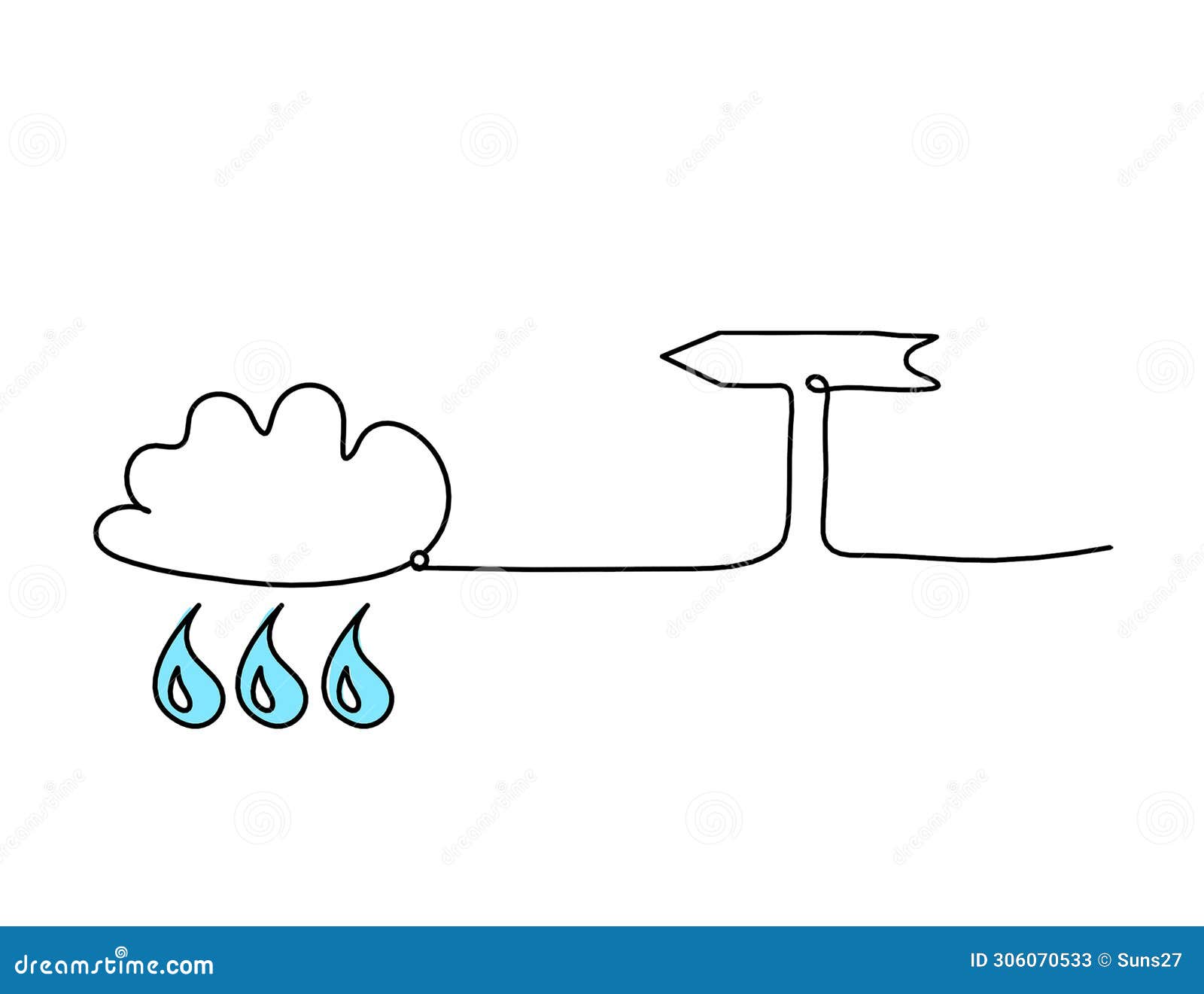 Abstract Blue Drop with Clouds and Direction As Line Drawing on White ...