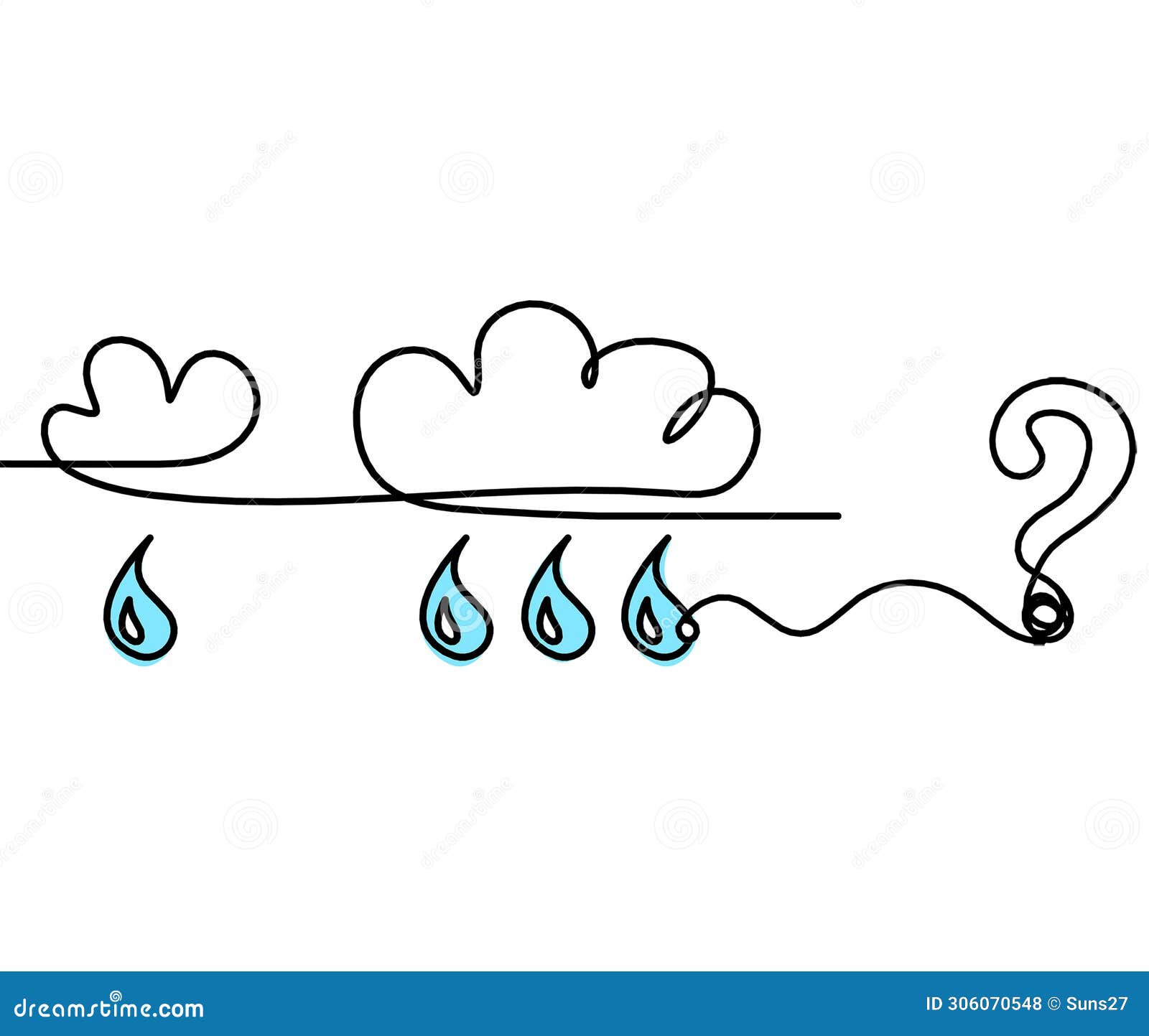 Abstract Blue Drop with Clouds and Question Mark As Line Drawing on ...
