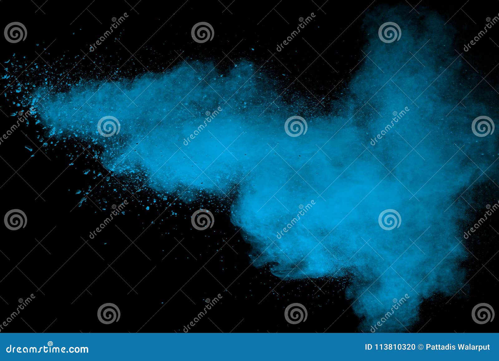Abstract Blue Powder Splattered on Black Background Stock Photo - Image ...