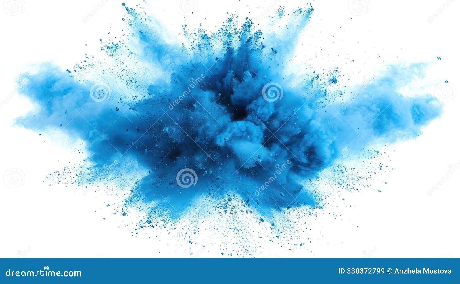 Abstract Blue Dust Explosion on White Background, Freeze Motion of Blue ...