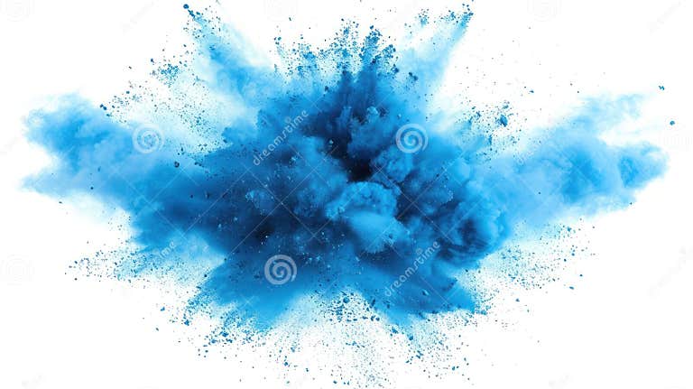 Abstract Blue Dust Explosion on White Background, Freeze Motion of Blue ...