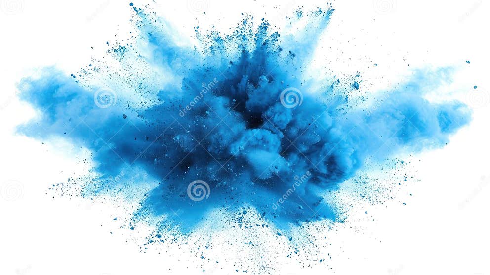 Abstract Blue Dust Explosion on White Background, Freeze Motion of Blue ...