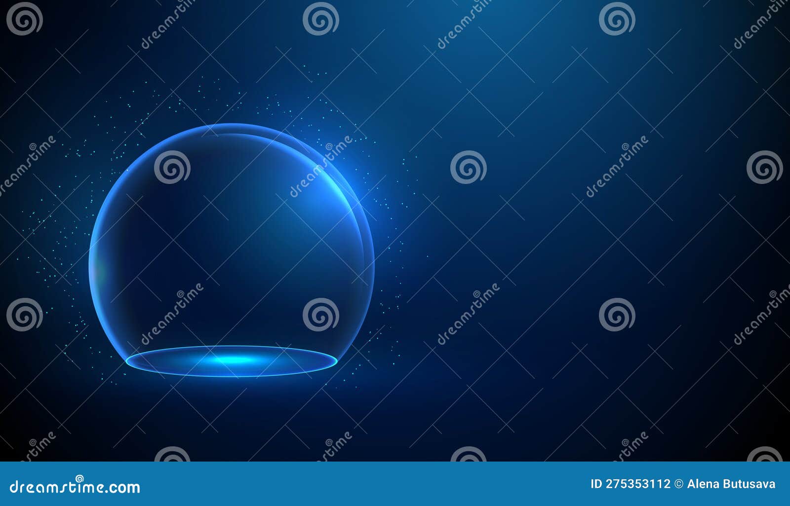 Abstract Blue Empty Glass Dome. Neon Sphere Shield Stock Vector ...