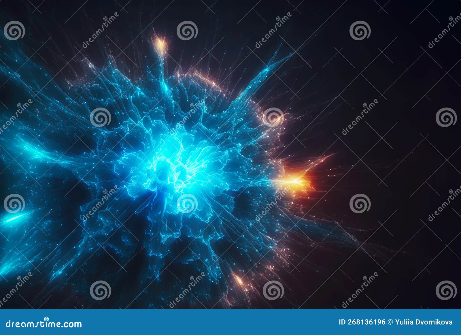 Abstract Blue Energy Burst with Electric Protuberances. Futuristic ...