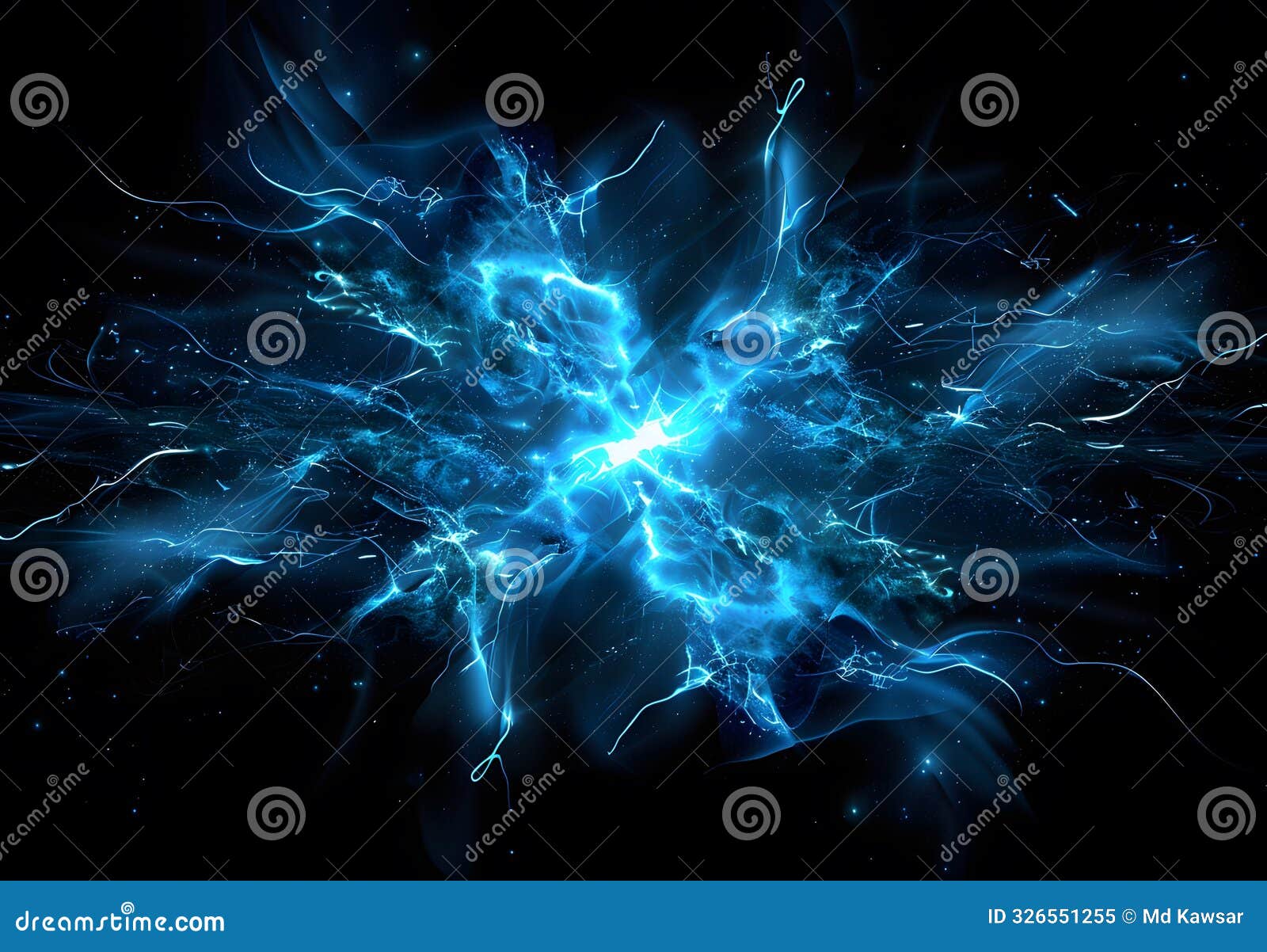 Abstract Blue Energy Explosion on Black Stock Illustration ...