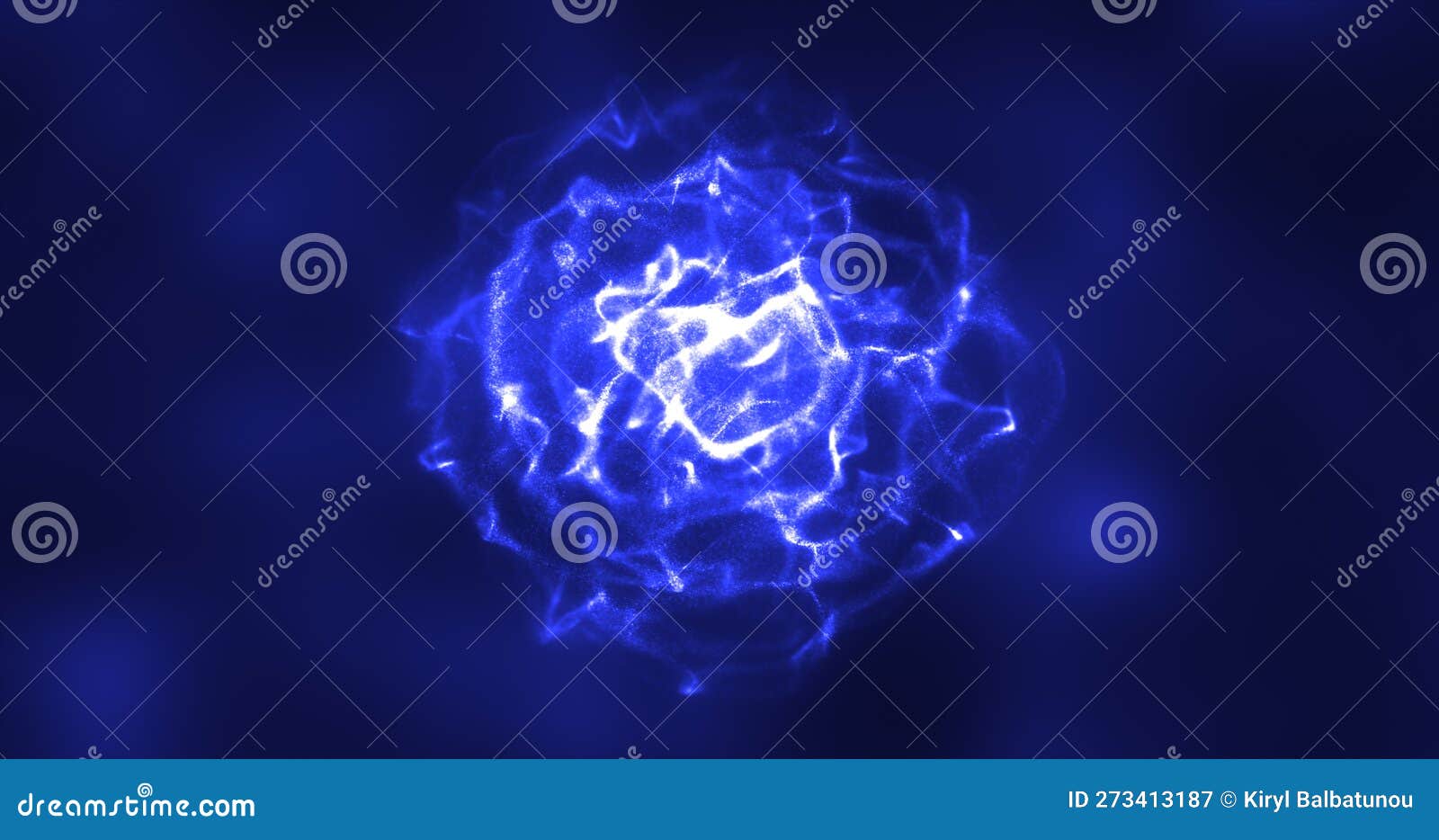 Abstract Blue Energy Round Sphere Glowing with Particle Waves Hi-tech ...