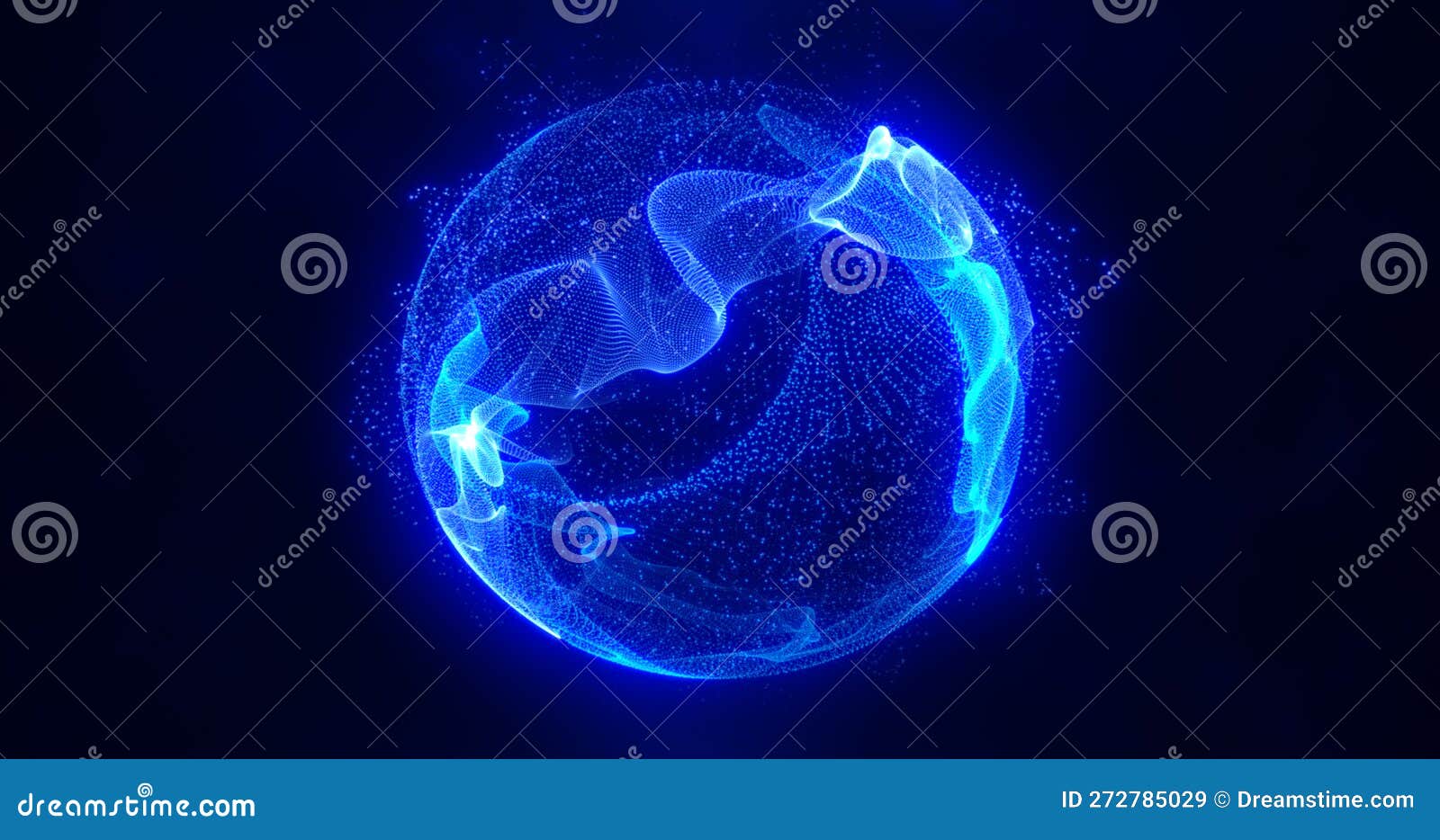 Abstract Blue Energy Sphere of Particles and Waves of Magical Glowing ...