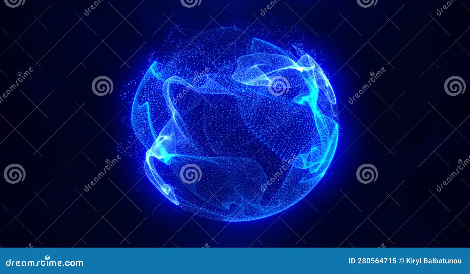 Abstract Blue Energy Sphere of Particles and Waves of Magical Glowing ...