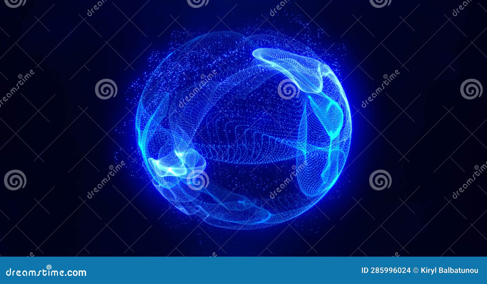Abstract Blue Energy Sphere of Particles and Waves of Glowing on a Dark ...