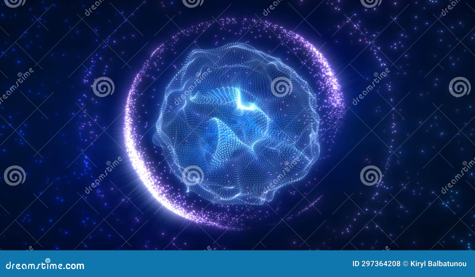 Abstract Blue Energy Sphere from Particles and Waves of Magical Glowing ...