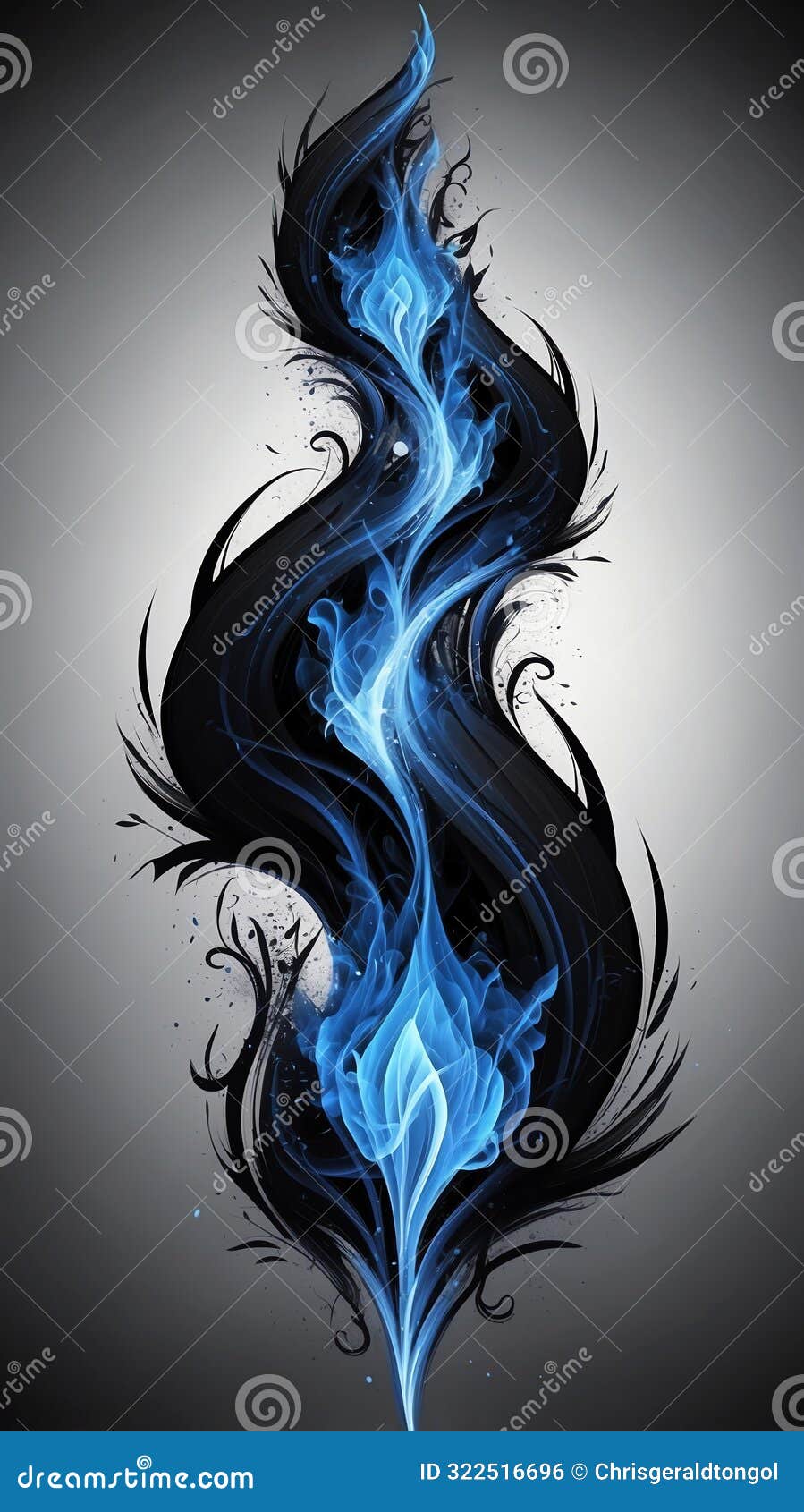 Abstract Blue Fire Design in Black Ai Generated Stock Illustration ...