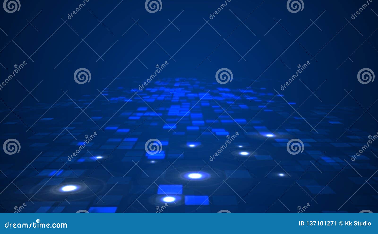 Abstract Blue Flashing Rectangle Grid Flowing Perspective Background ...