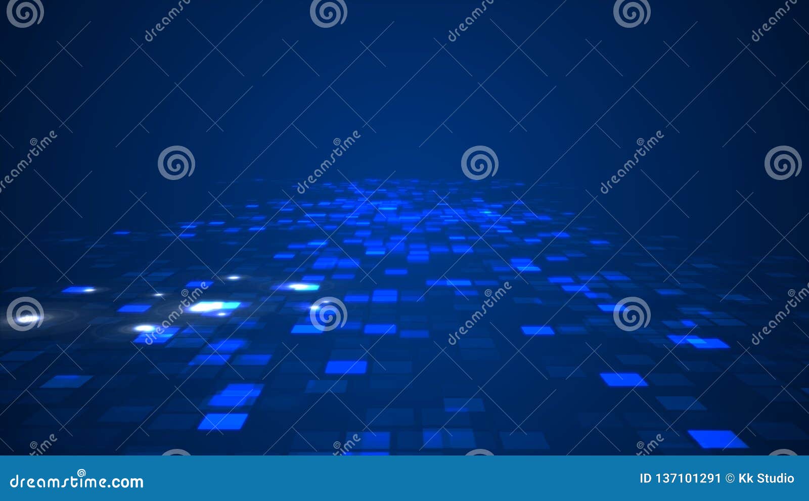 Abstract Blue Flashing Rectangle Grid Flowing Perspective Background ...