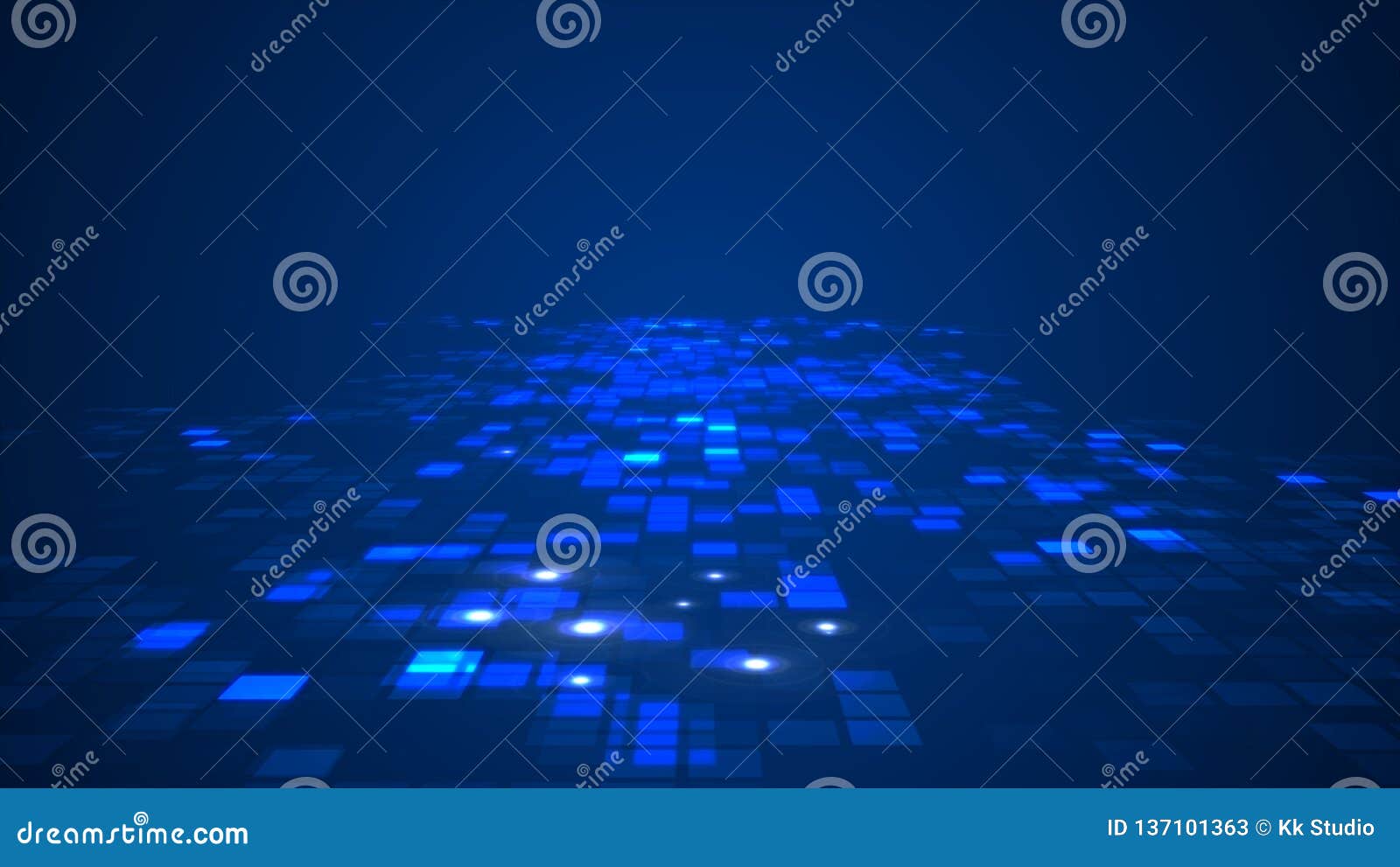 Abstract Blue Flashing Rectangle Grid Flowing Perspective Background ...