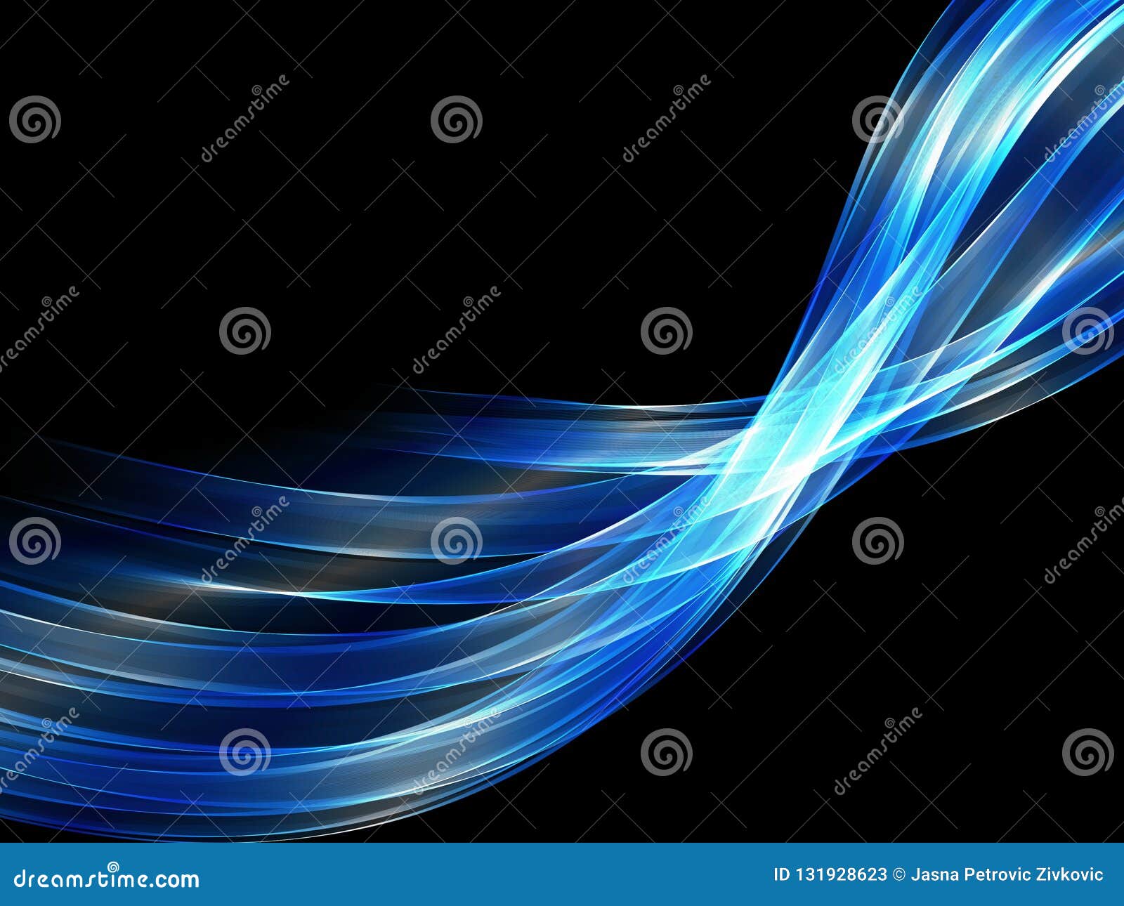 Abstract Blue Flow Wave Lights on Black Stock Illustration ...