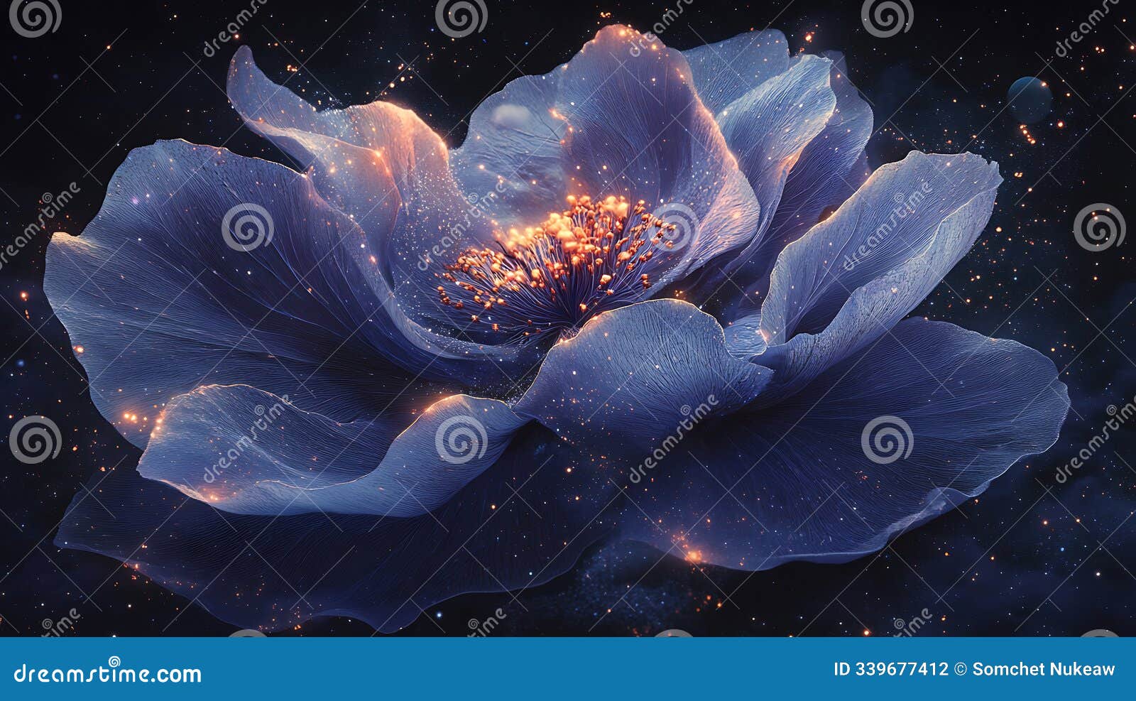 Abstract Blue Flower with Glowing Center and Sparkles Stock ...