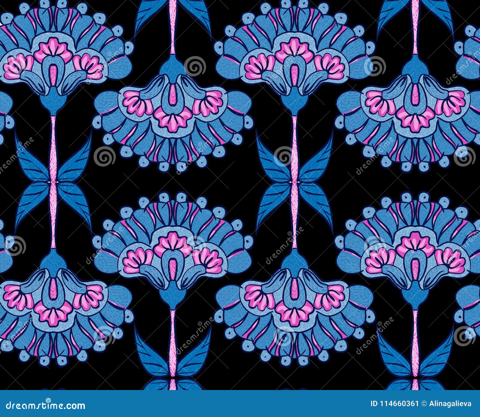 Abstract Blue Flowers Pattern Stock Vector - Illustration of ornamental ...